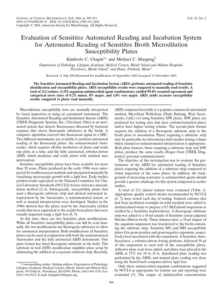 Evaluation of Sensititre Automated Reading and Incubation System For ...