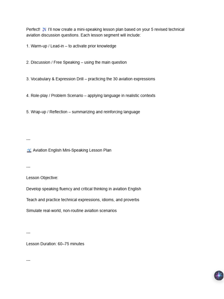 Mini-Speaking Lesson Plan | PDF | Aviation | Aviation Safety