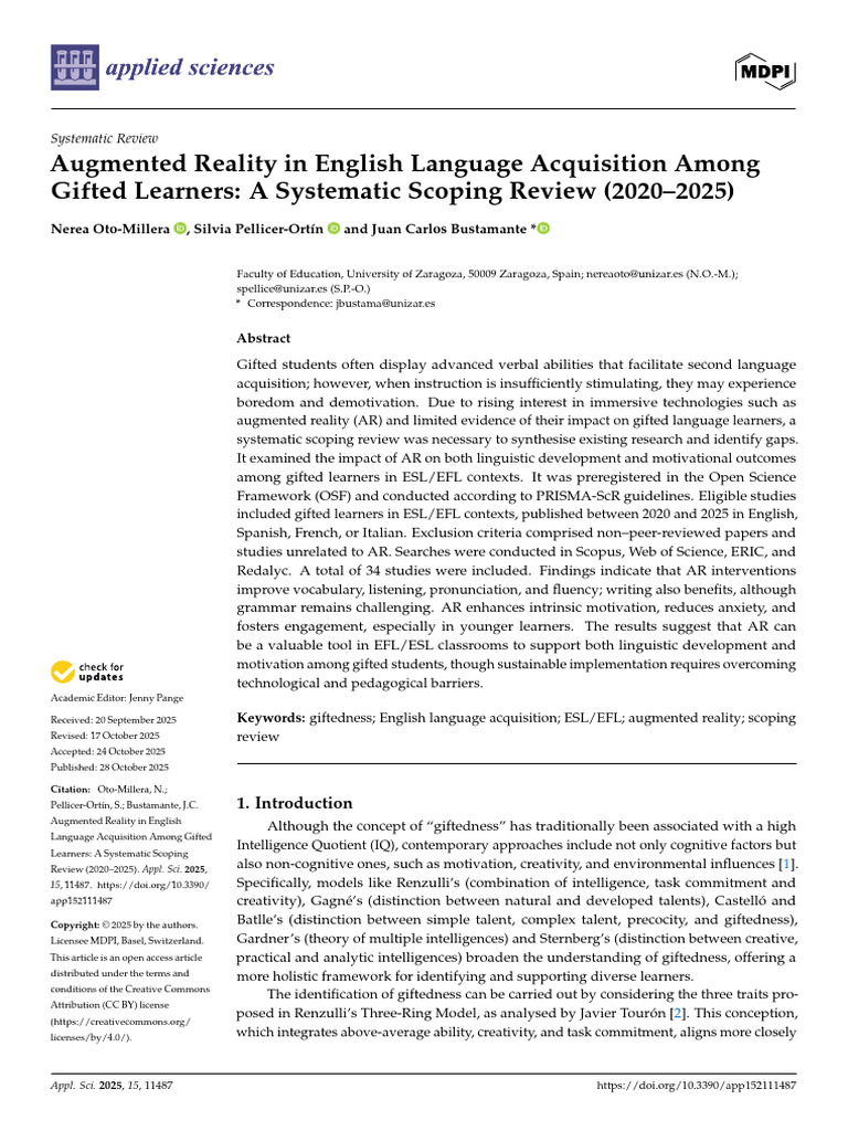 Augmented Reality in Gifted ESL Learning | PDF | Intellectual ...