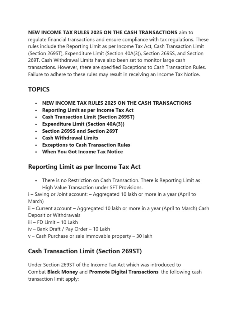 New Income Tax Rules 2025 On The Cash Transactions 1757248698 | PDF ...