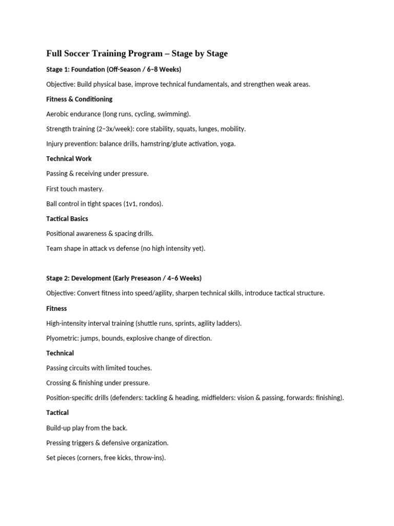 Full Soccer Training Program - Stage by Stage | PDF | Physical Fitness ...