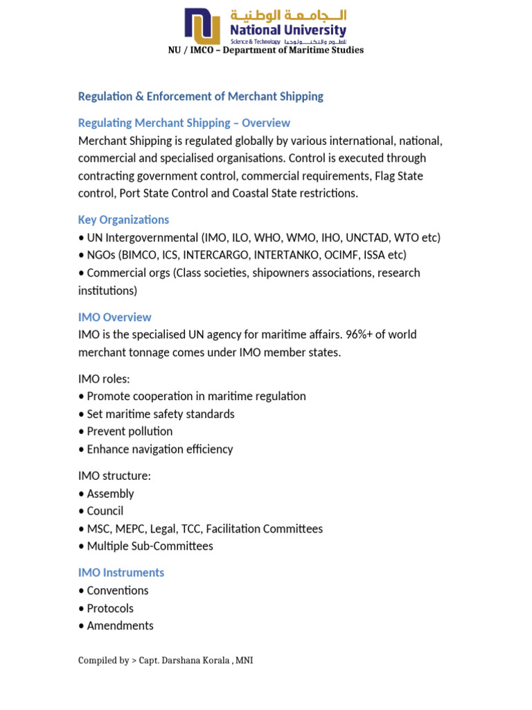 Overview of Merchant Shipping Regulation | PDF | Shipping | Water Transport
