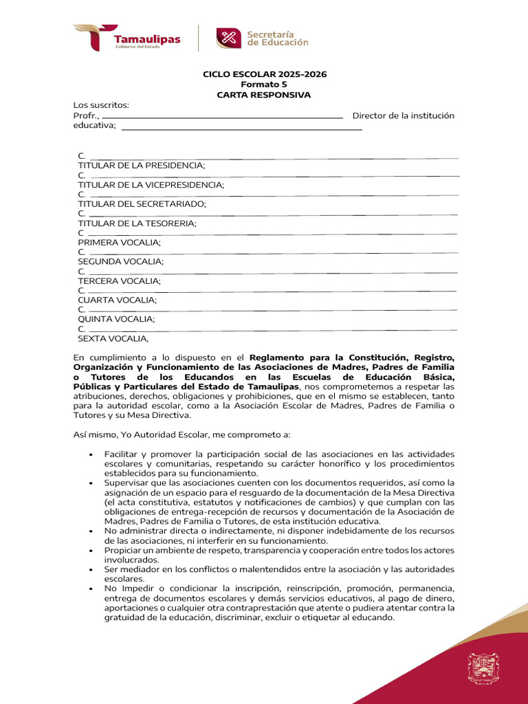 Formato 5 Carta Responsiva Apf 2025-2026 | PDF | Gobierno