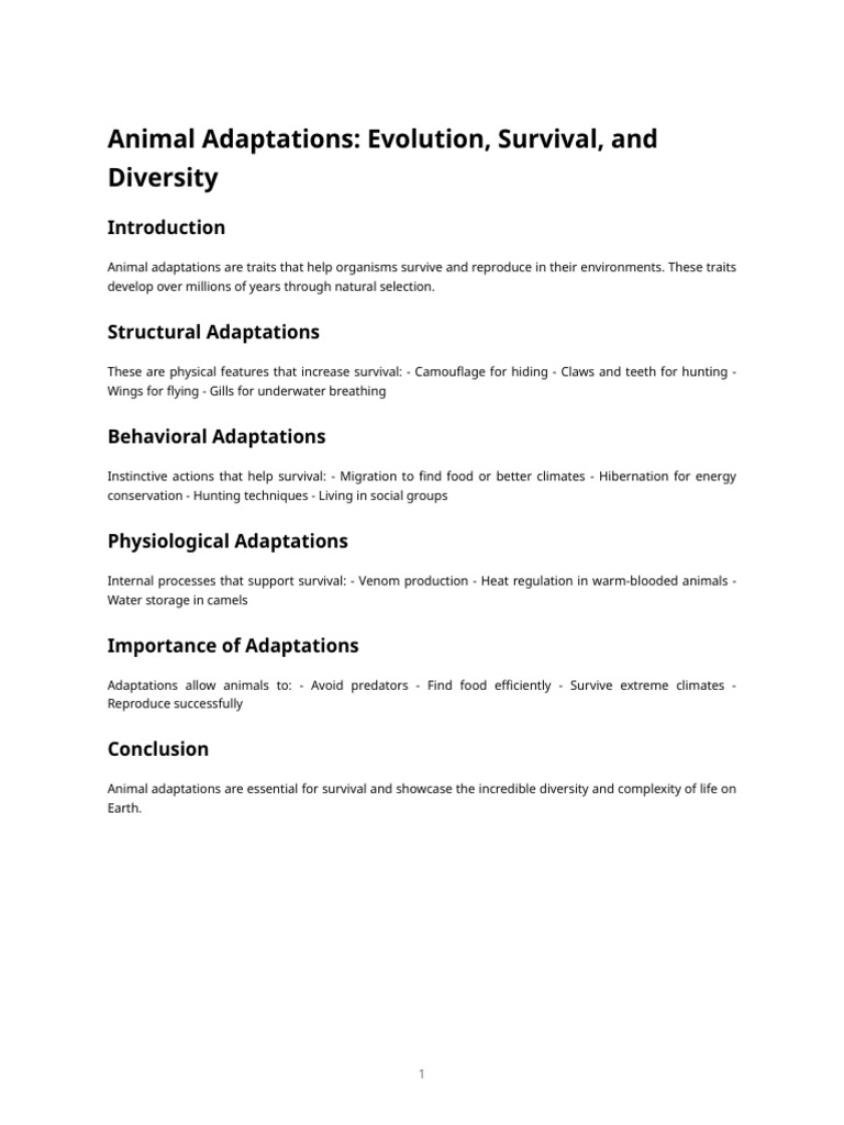 Animal Adaptations Paper | PDF