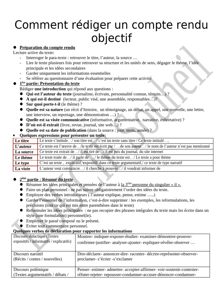 Guide pour rédiger un compte rendu | PDF | Phrase
