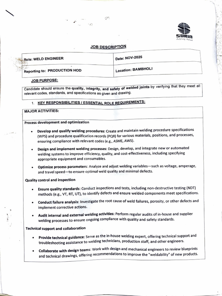 Weld Engineer Job Description | PDF | Nondestructive Testing | Welding