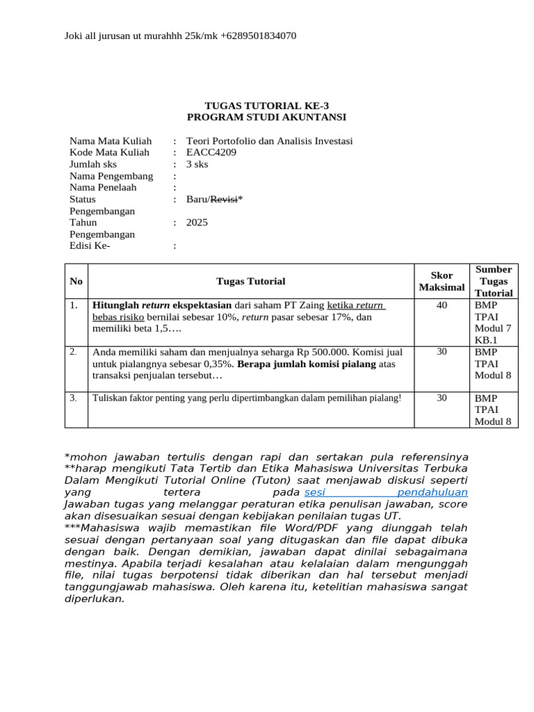Soal Tugas Tutorial Ke-3 | PDF