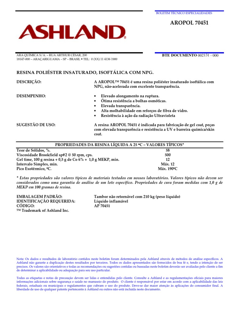 Resina 70451-1 | PDF | Poliéster | Temperatura