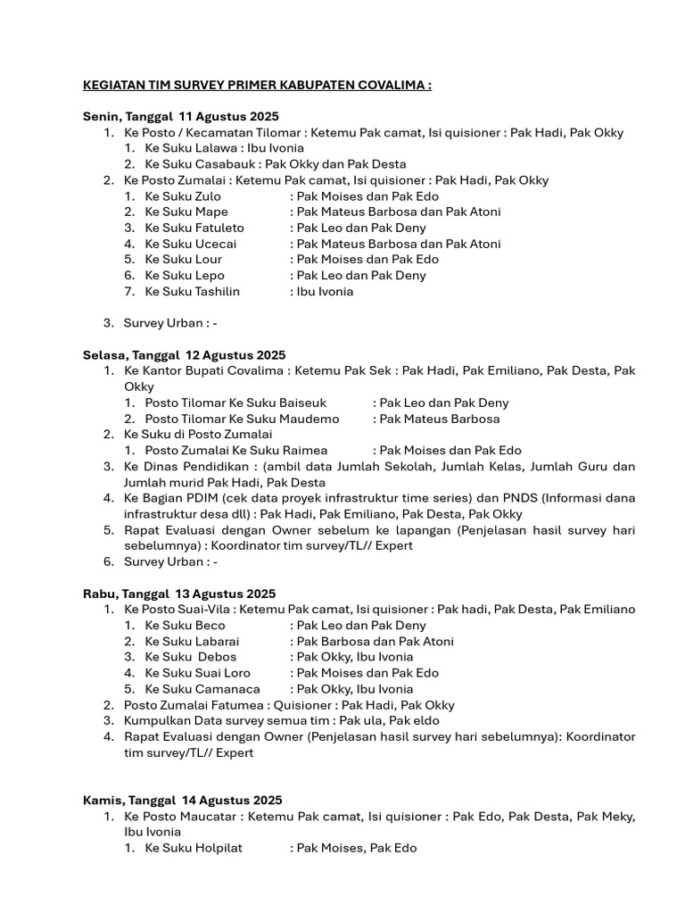 Survey Primer Kabupaten Covalima 2025 | PDF