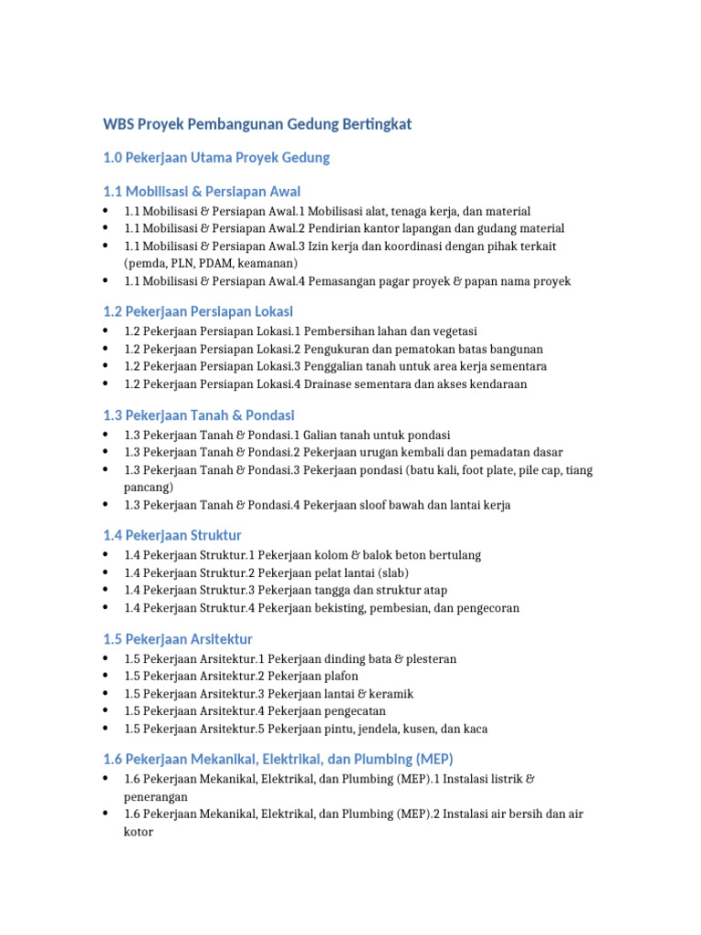 WBS Proyek Gedung Bertingkat Terperinci | PDF