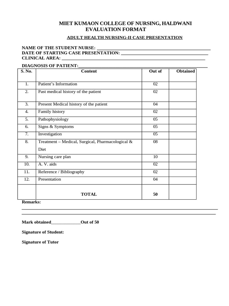 Adult Health Nursing Case Presentation Format | PDF