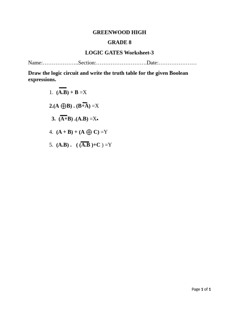 Logic Gate Worksheet 3 | PDF