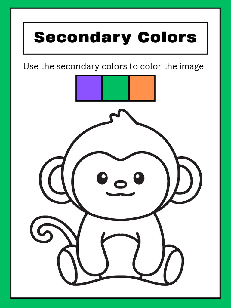 Secondary Colors Coloring Monkey Worksheet Illustrative in Green.pdf | PDF