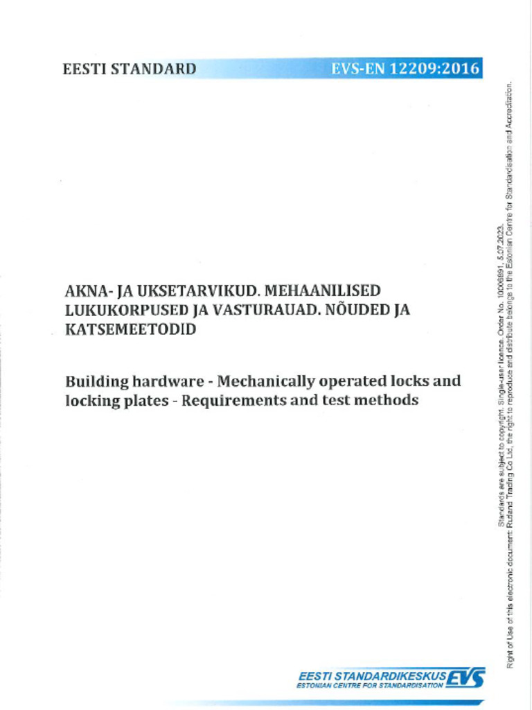 En 12209 Locks | PDF