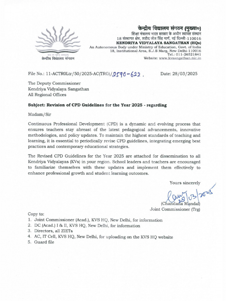 KVS CPD Guidelines 2025 for Teachers | PDF | Pedagogy | Teachers