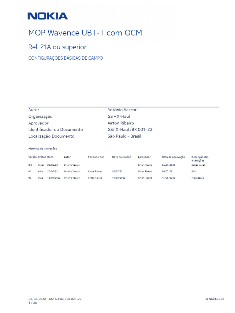 MOP Wavence Nokia - Configuracao Basica UBT-T Com OCM - Rel 21A - Ed02 ...