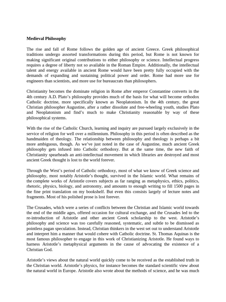 Medieval Philosophy | PDF | Aristotle | Medieval Philosophy