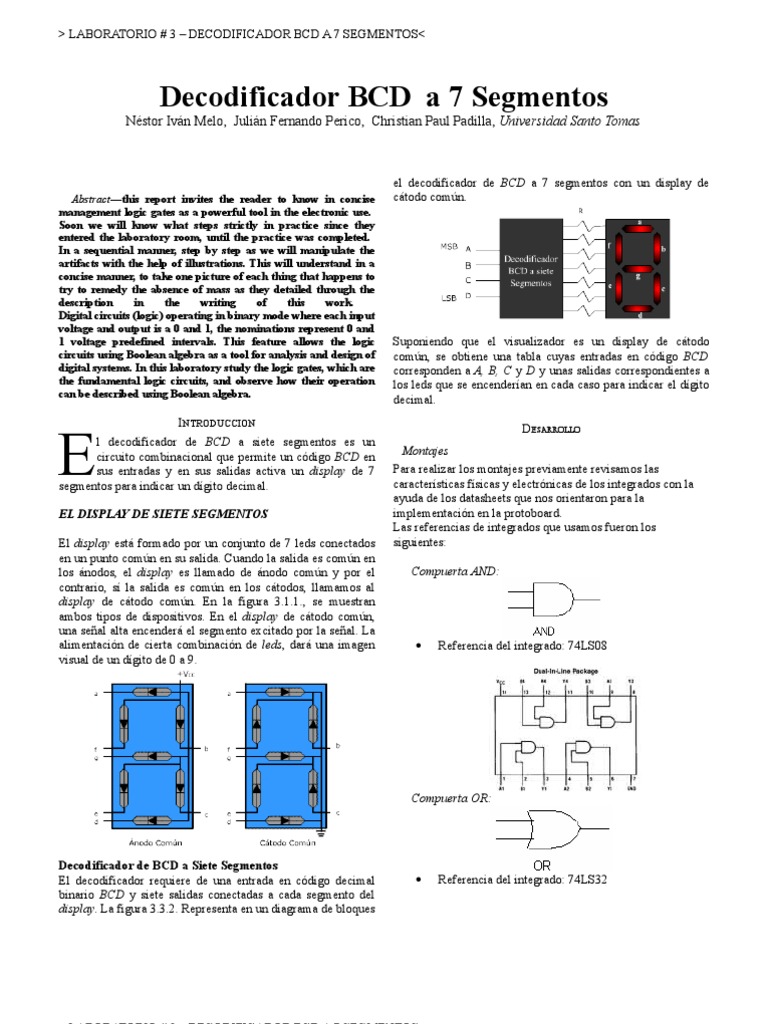 Decodificador BCD A 7 Segmentos 2009 | PDF | Decimal codificado en ...