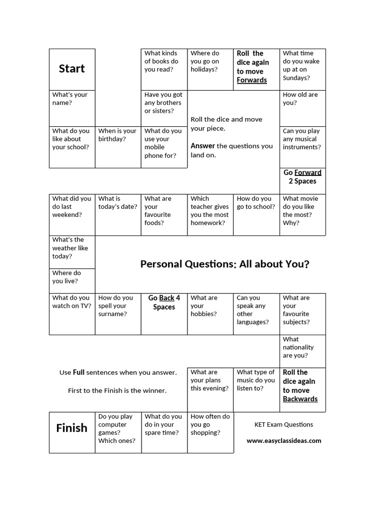 Fun Personal Questions Game | PDF