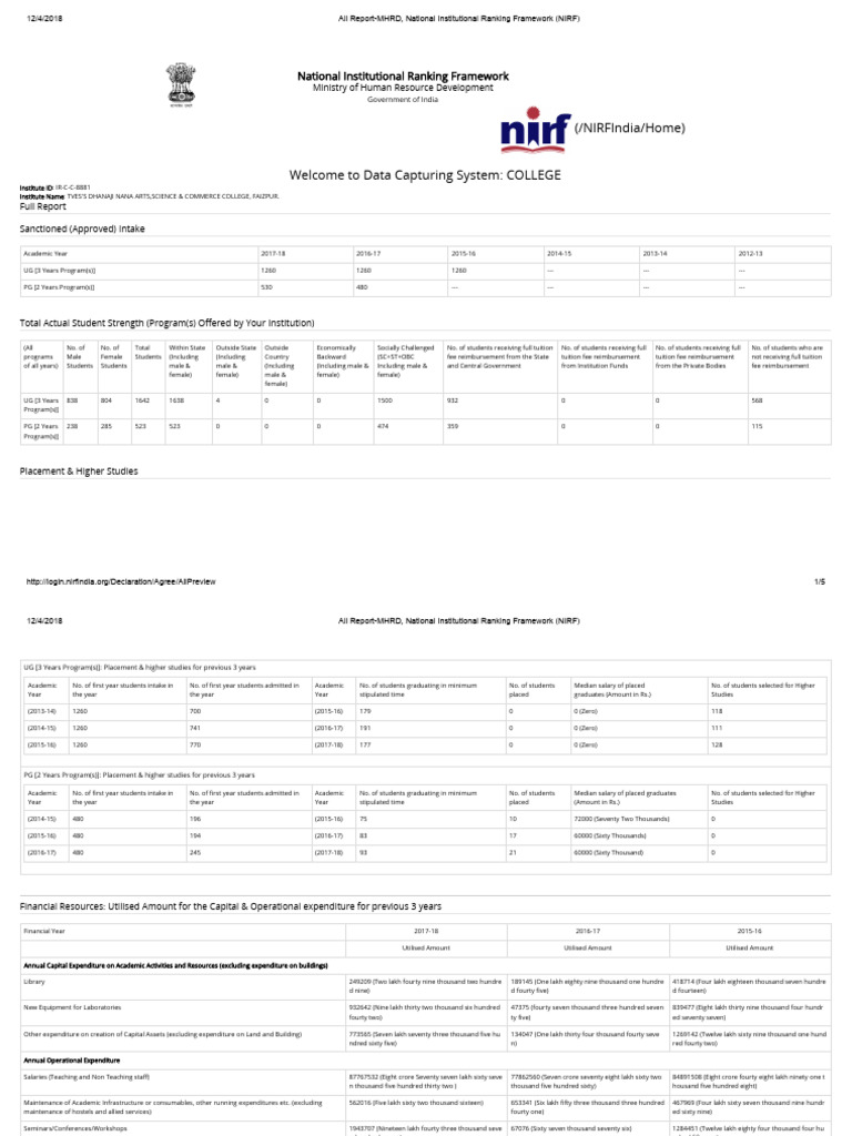 National Institutional Ranking Framework NIRF Dec 2018 | PDF ...