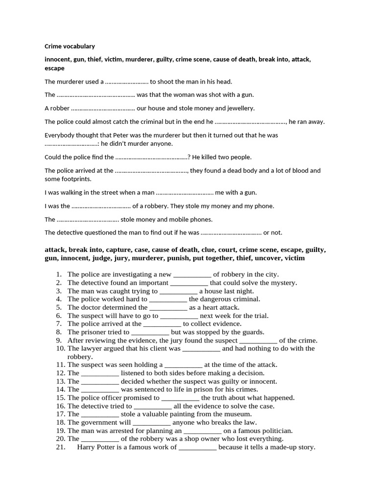 Crime Vocabulary and Fiction Vocabulary Eso 3 | PDF | Detective | Police