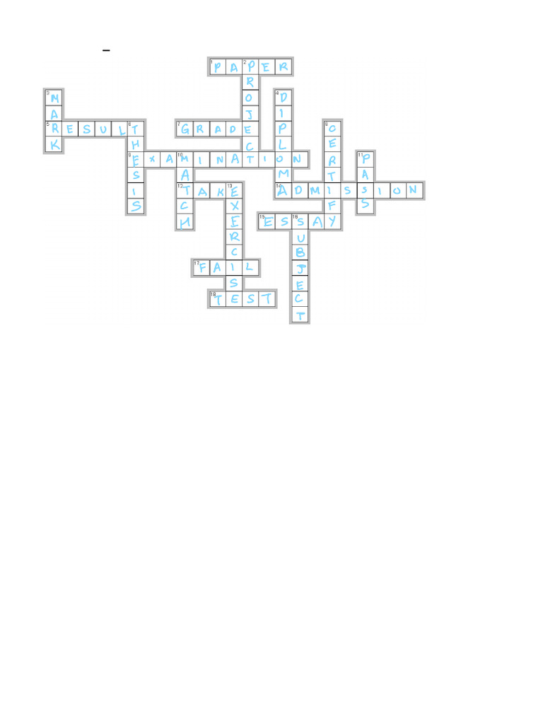 Crossword Puzzle on Exams and Testing | PDF