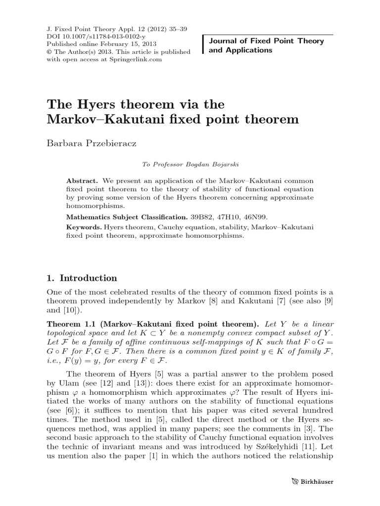 KKKKK - Yr2012 - The Hyers Theorem Via The Markov-Kakutani Fixed Point ...