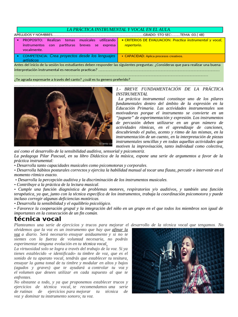 Tema 2 (La Práctica Instrumental y Vocal (.4b.) | PDF | Ritmo ...