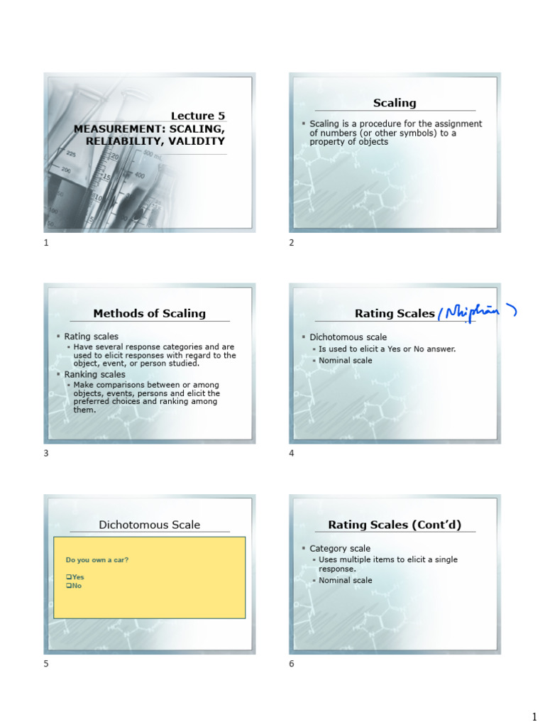 Lecture 5 - SCALING, RELIABILITY, VALIDITY | PDF | Level Of Measurement ...