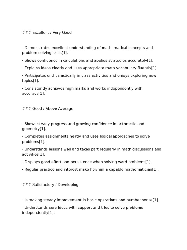 Math Skills Assessment Levels | PDF