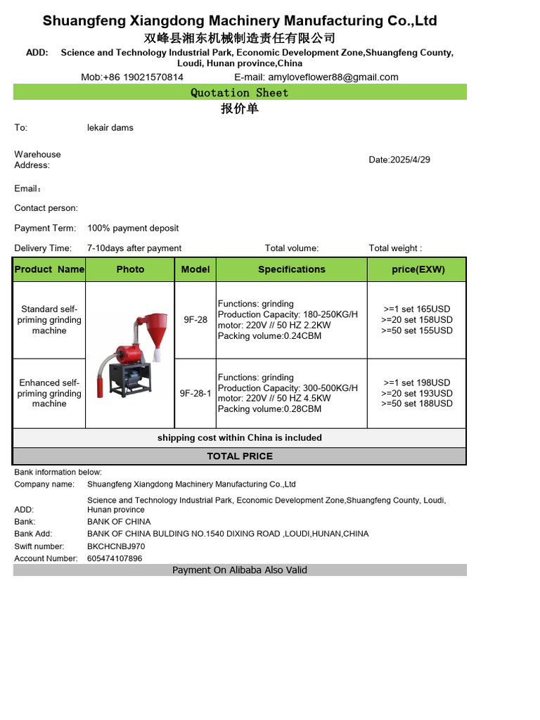 Quotation for Grinding Machines | PDF