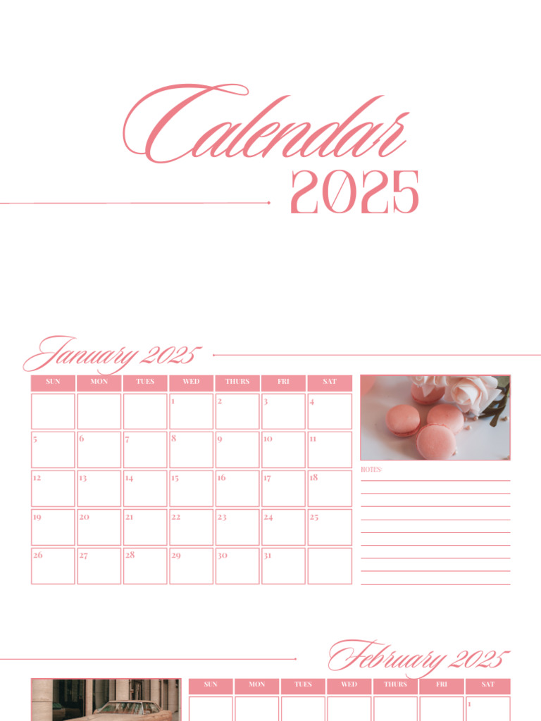 Pink and White Classy Minimal Photo 2025 Monthly Calendar | PDF
