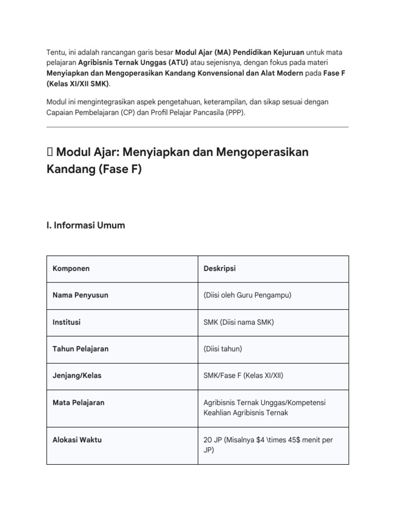 Modul Ajar Fase F Menyiapkan Dan Mengoperasikan K... | PDF