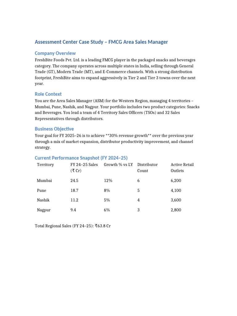 FMCG Area Sales Manager Action Plan | PDF | Customer Relationship ...