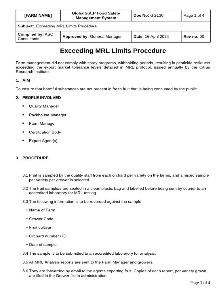 GG130 MRL Exceeding Procedure | PDF
