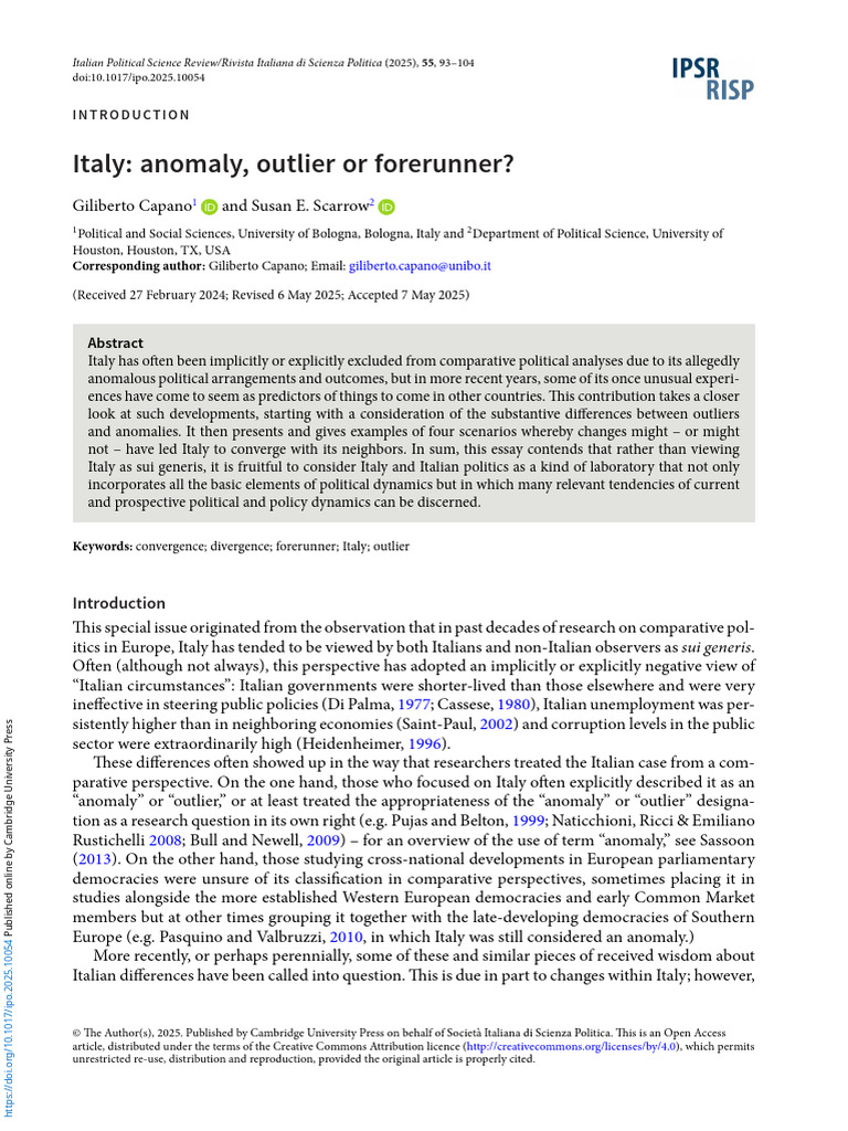 Italy: Anomaly or Political Forerunner? | PDF | Outlier | Italy