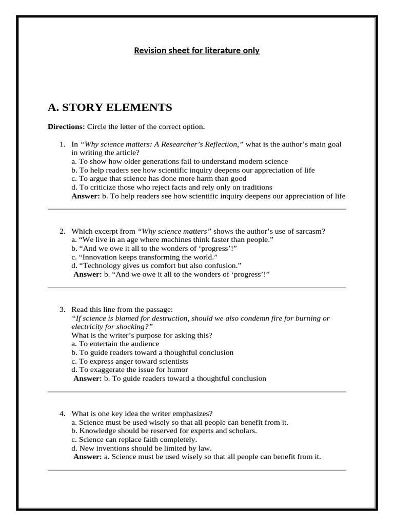 Literature Revision Sheet: Key Concepts | PDF | Science | Scientific Method