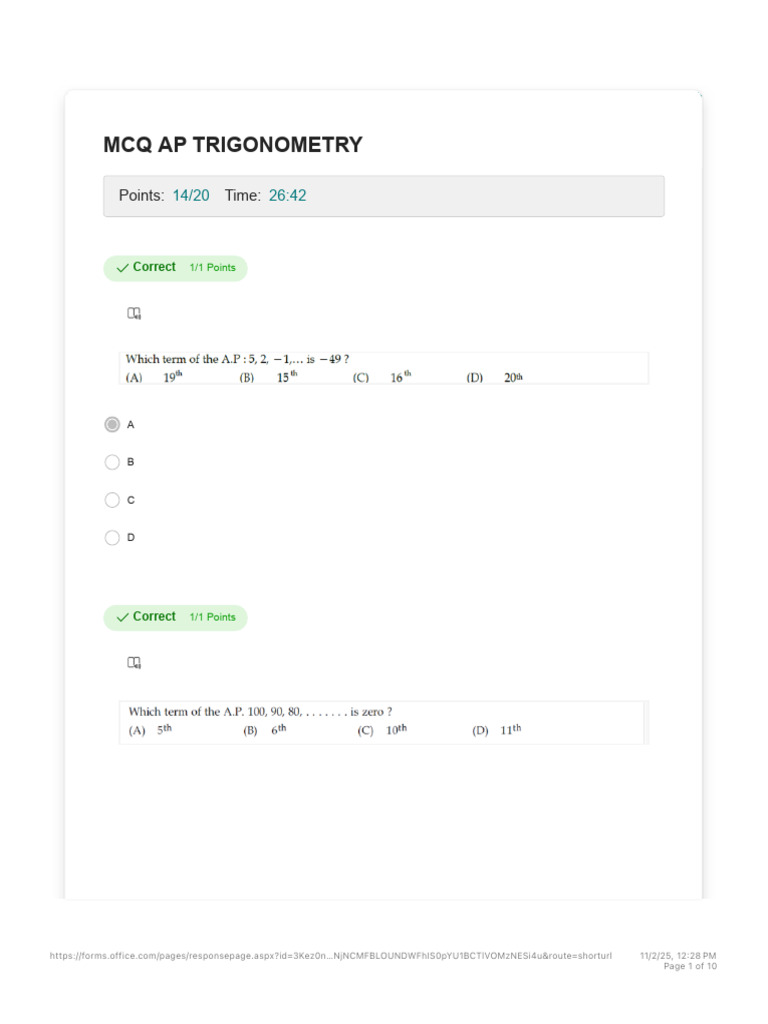 MCQ AP Trigonometry | PDF | Standardized Tests | Data Collection