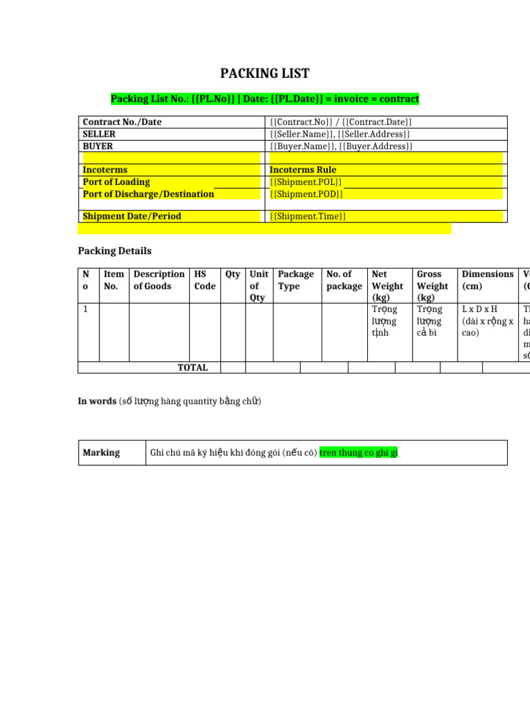 Template Packing List | PDF