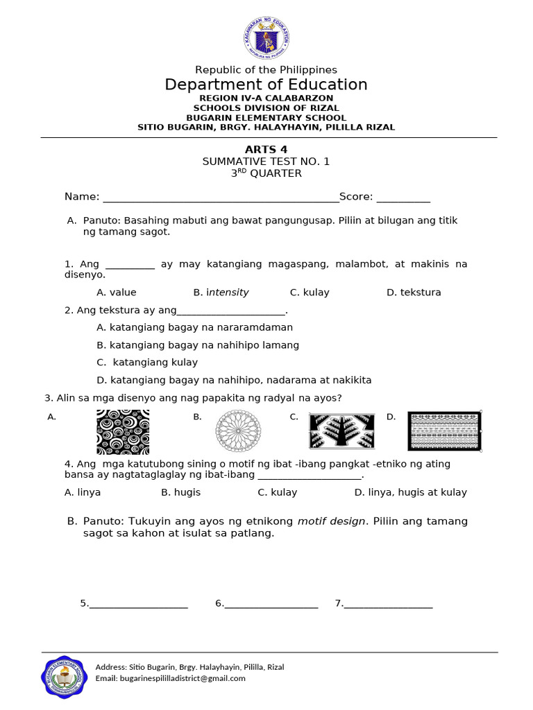 Arts 4 Summative Test: Texture & Design | PDF | Chess Openings | Chess
