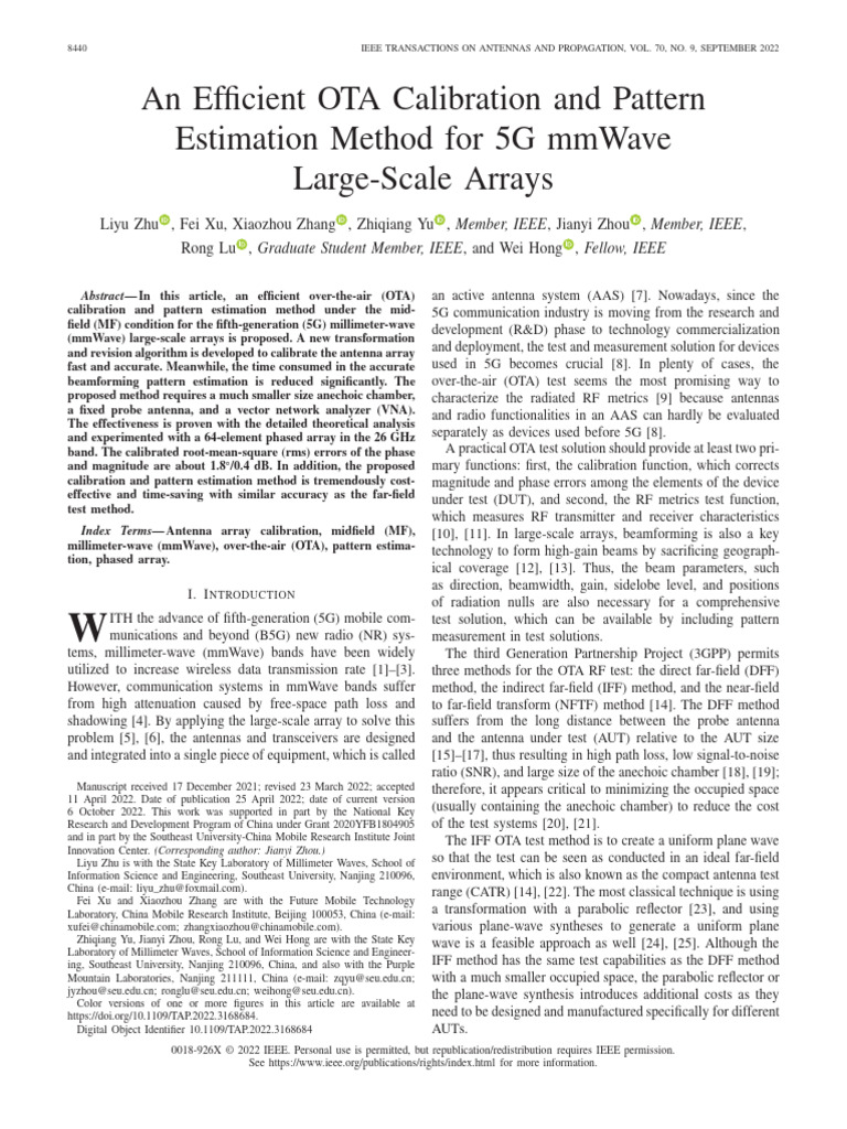 An Efficient OTA Calibration and Pattern Estimation Method For 5G MmWave Large-Scale Arrays ...