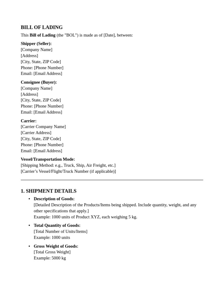 BOL Template | PDF | Cargo | Transport