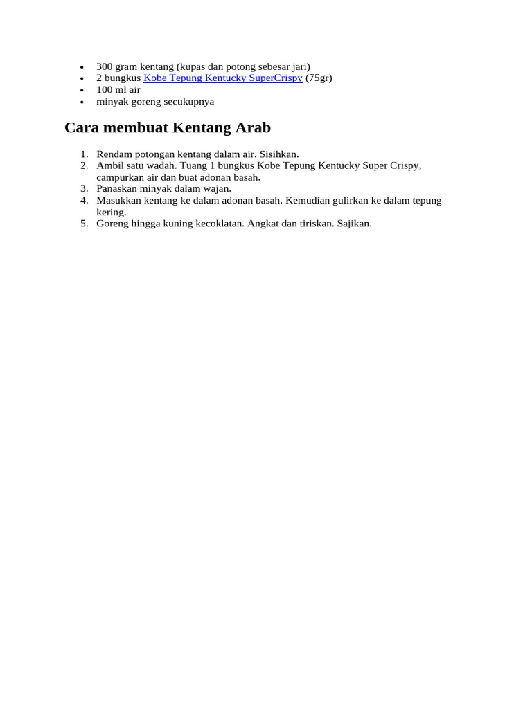 Resep Kentang Arab Crispy Lezat | PDF