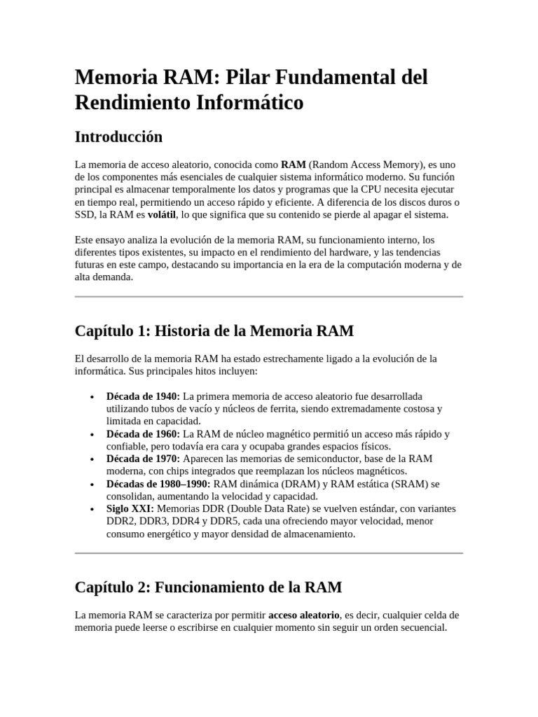 Importancia de la Memoria RAM en Informática | PDF | Almacenamiento de ...