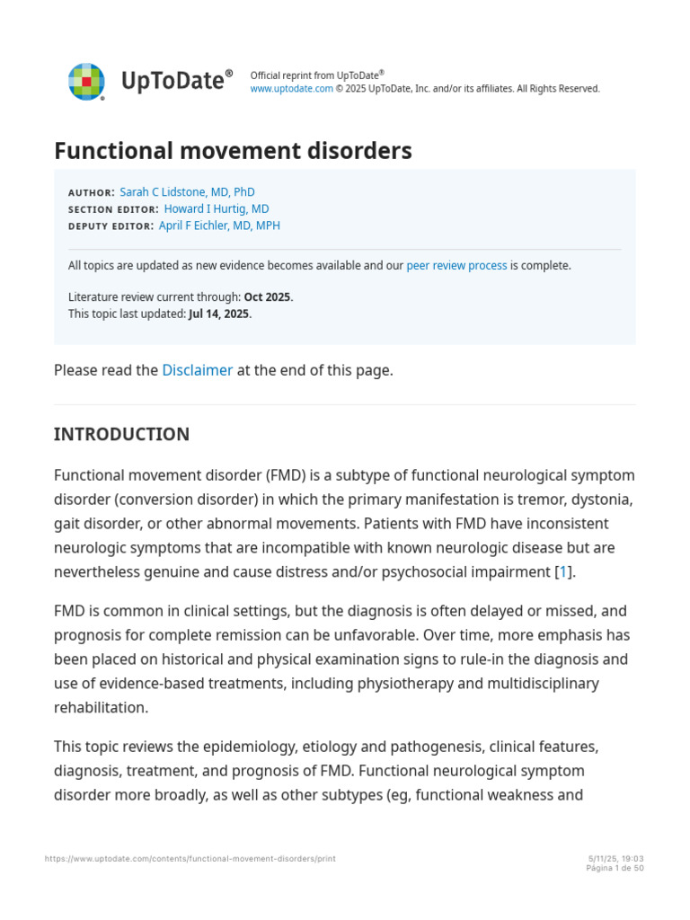 Functional Movement Disorders | PDF | Mental Disorder | Dystonia