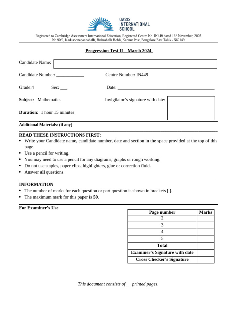Ois Exam Pt II Math g4 2023-24 | PDF | Mathematics