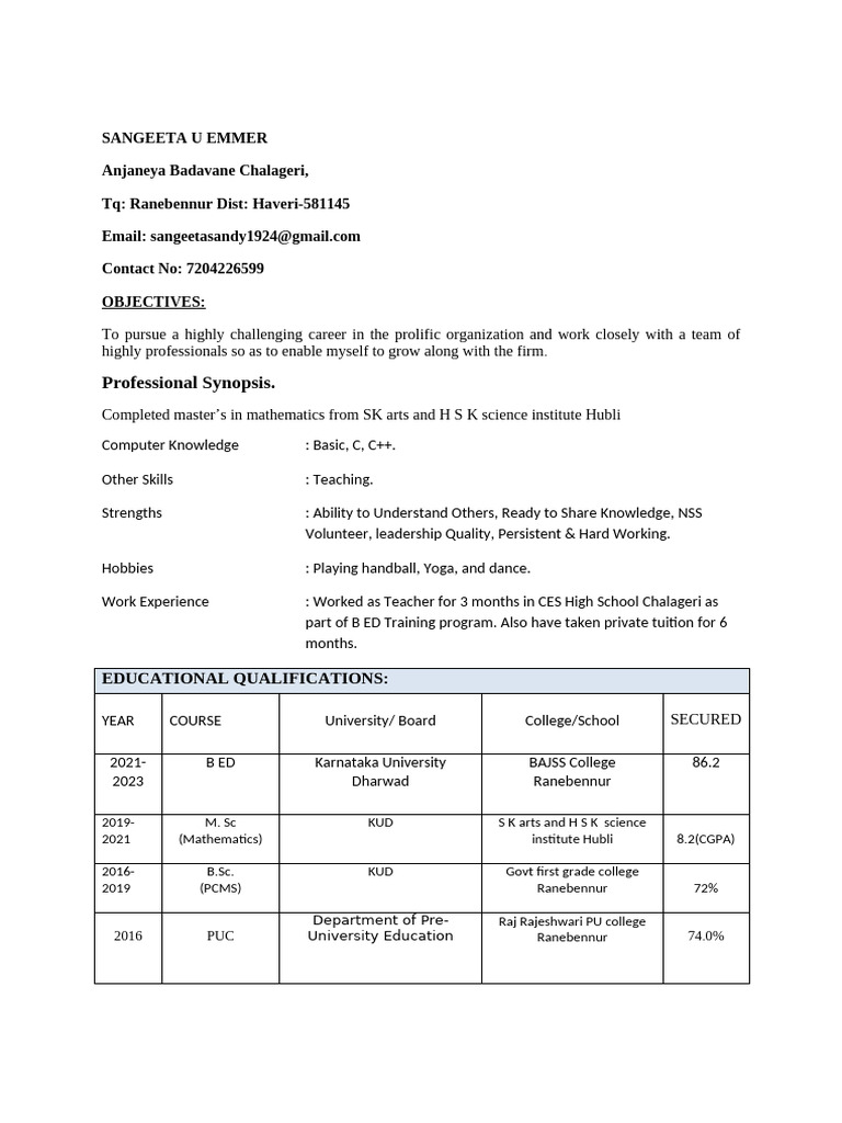 Sangeeta Emmer's Professional Profile | PDF