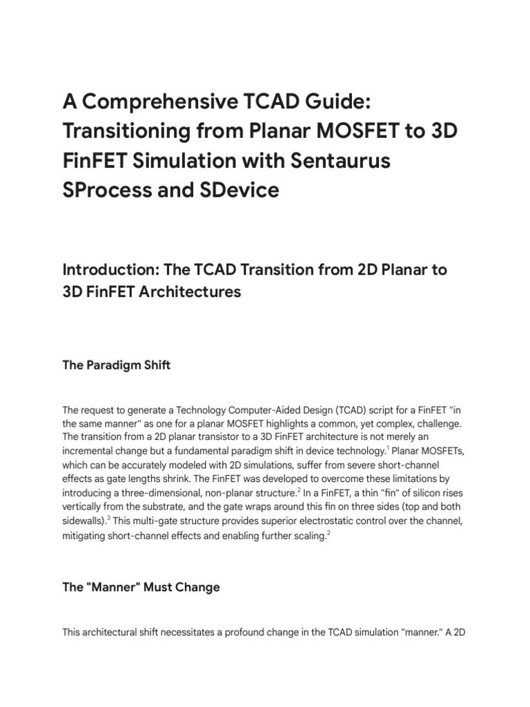 TCAD Guide: 3D FinFET Simulation | PDF | Mosfet | Semiconductor Device ...