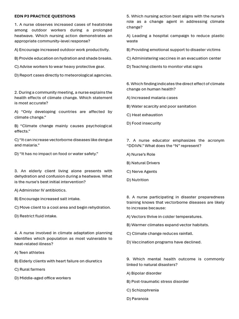 Edn P3 Practice Questions | PDF | Anthrax | Plague (Disease)