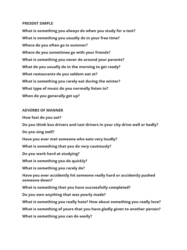 All Levels Conversation Questions | PDF